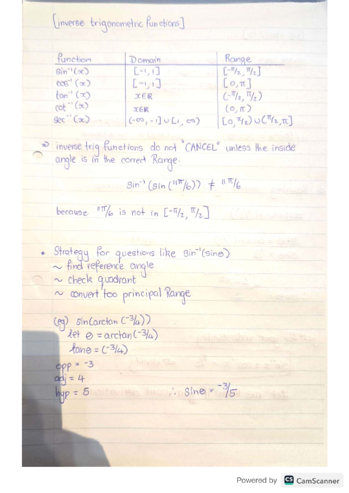 Math131 Inverse Trigonometric Functions Study Guide - Studocu