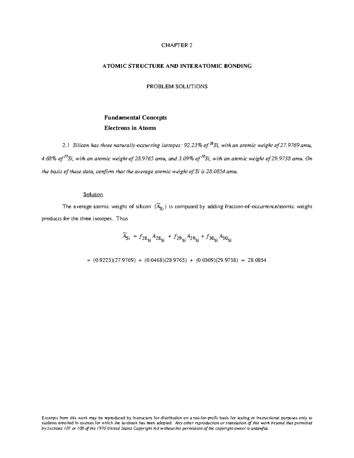 Problem solutions chapter 2, 5 and 6 - CHAPTER 2 ATOMIC STRUCTURE AND INTERATOMIC BONDING ...