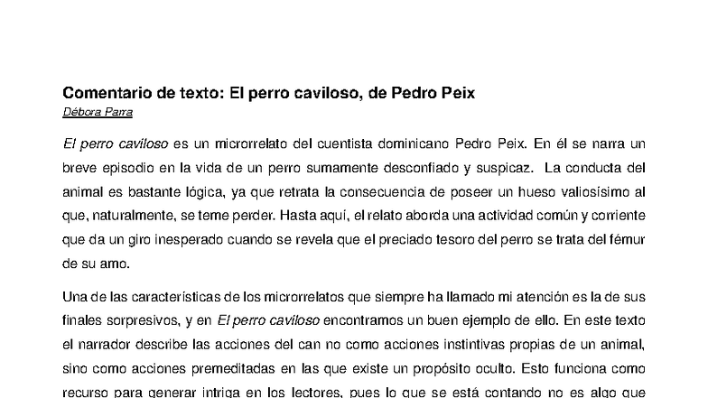 Comentario de Texto: Análisis de "El perro caviloso" - Studocu
