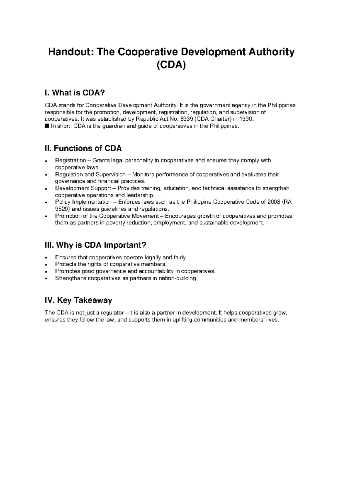 CDA Lecture Notes: Understanding the Cooperative Development Authority ...