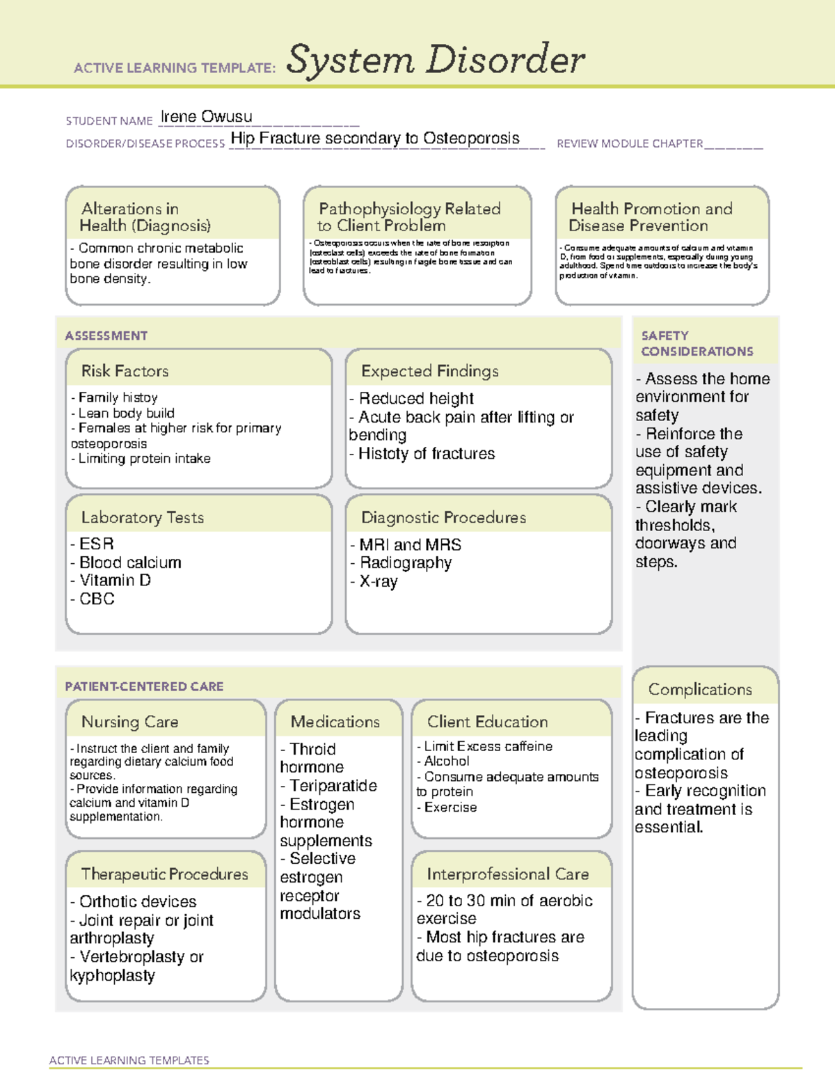 Hip Fracture Management in Osteoporosis: Active Learning Template - Studocu