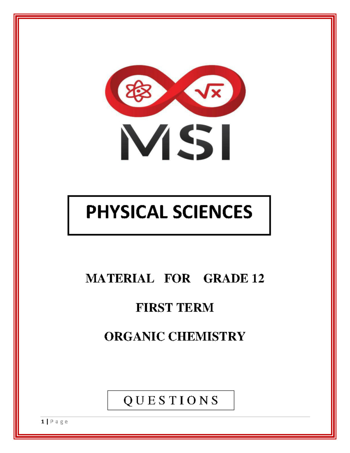 MSI Organic Chemistry Questions for Grade 12 - First Term - Studocu