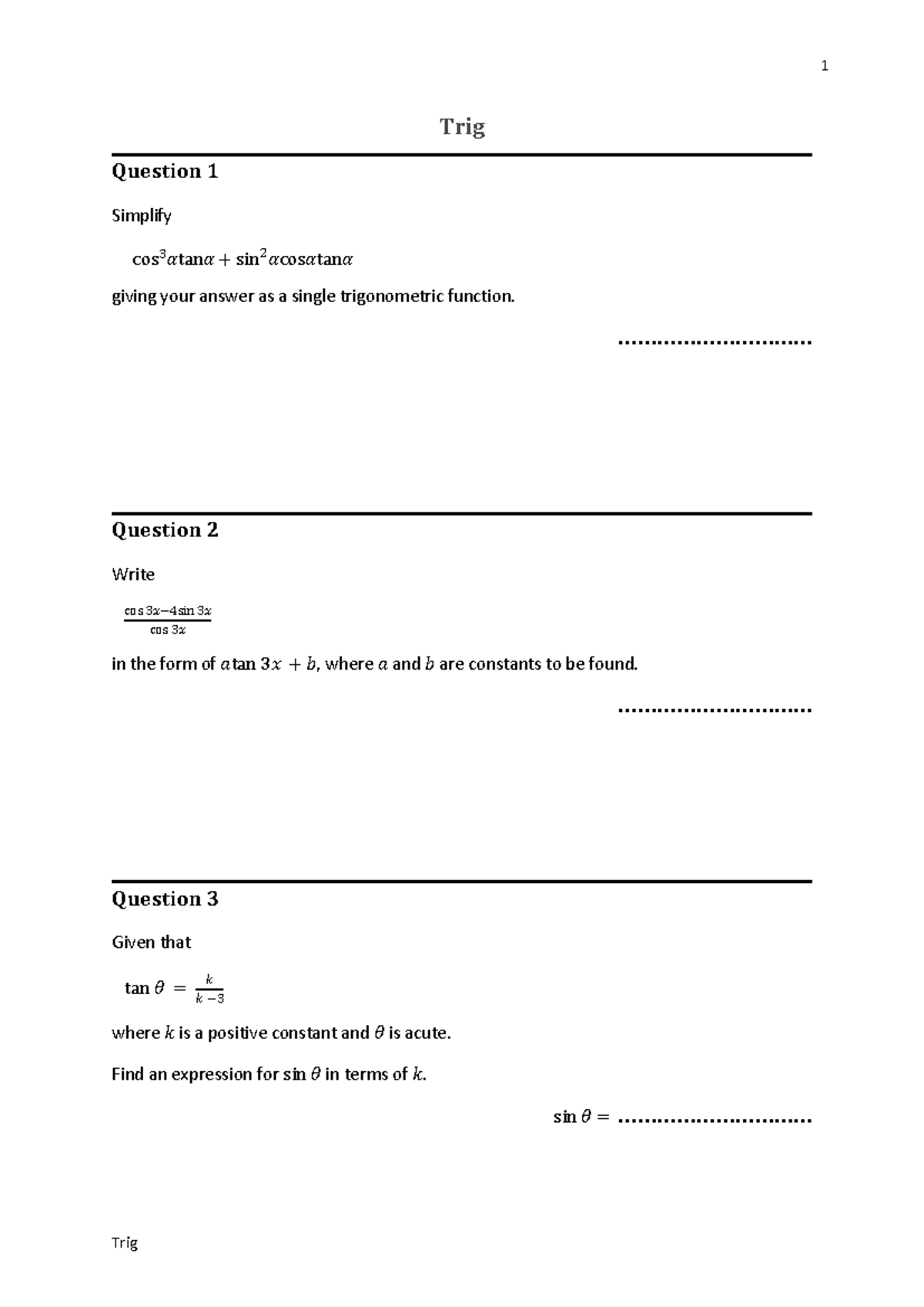 NRATrig 1 - Trigonometry Practice Questions and Solutions - Studocu