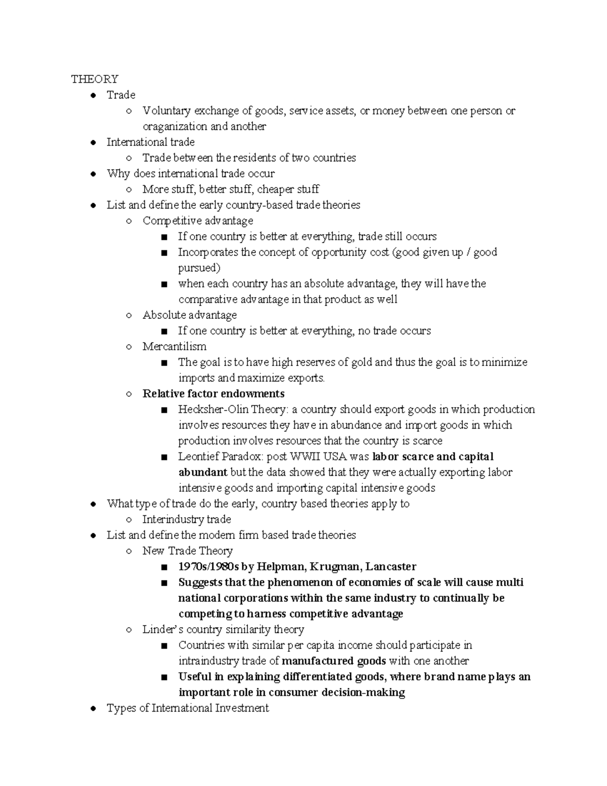 Quiz Prep - International Trade Theories & Concepts (ECO 101) - Studocu