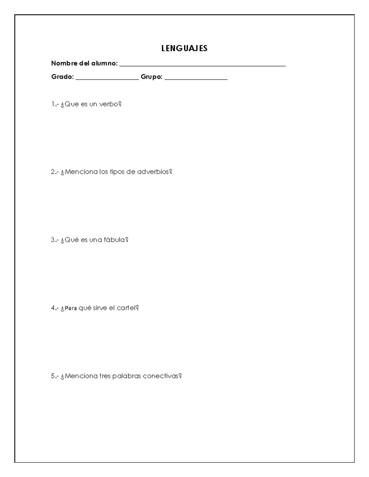 Lenguajes examen - LENGUAJES Nombre del alumno ...