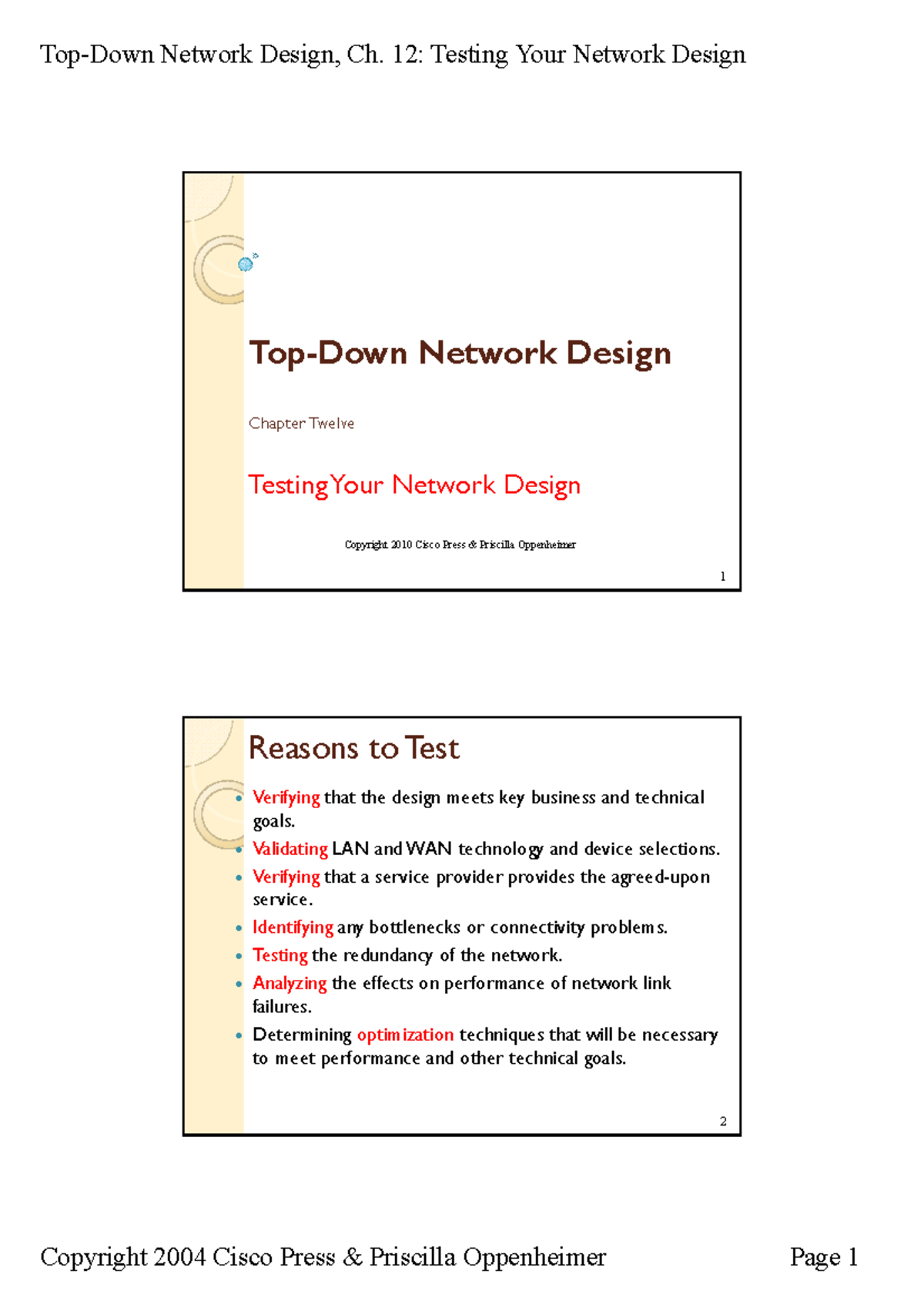 Network Design, Ch. 12: Testing & Optimizing Your Network Design - Studocu