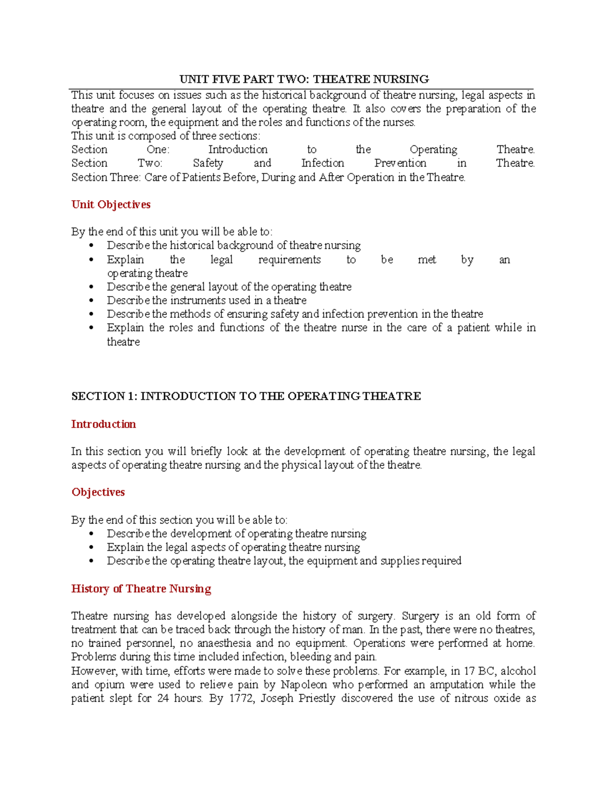 Theatre Nursing Fundamentals - Unit 5 Part 2 Overview - Studocu