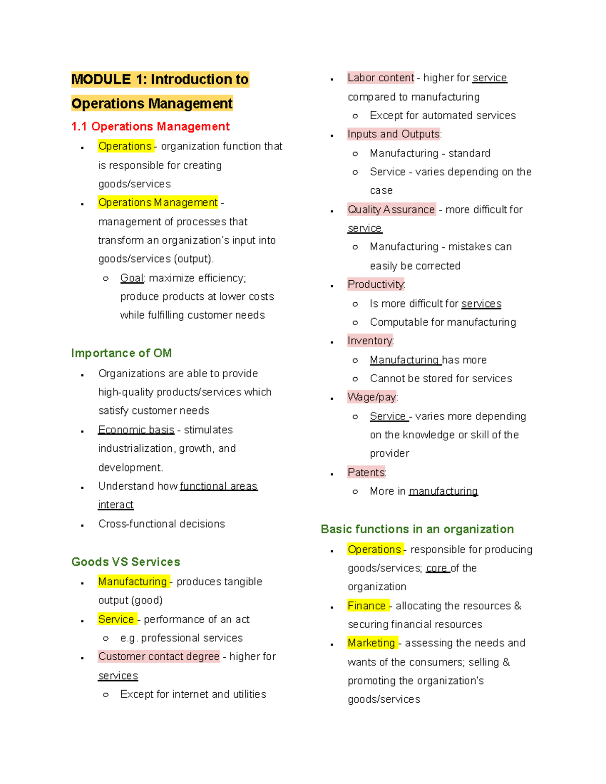 Opequal Notes - MODULE 1: Introduction to Operations Management 1 ...