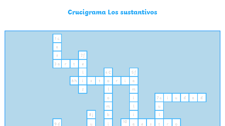 Crucigrama: Los Sustantivos - Ejercicio de Vocabulario - Studocu