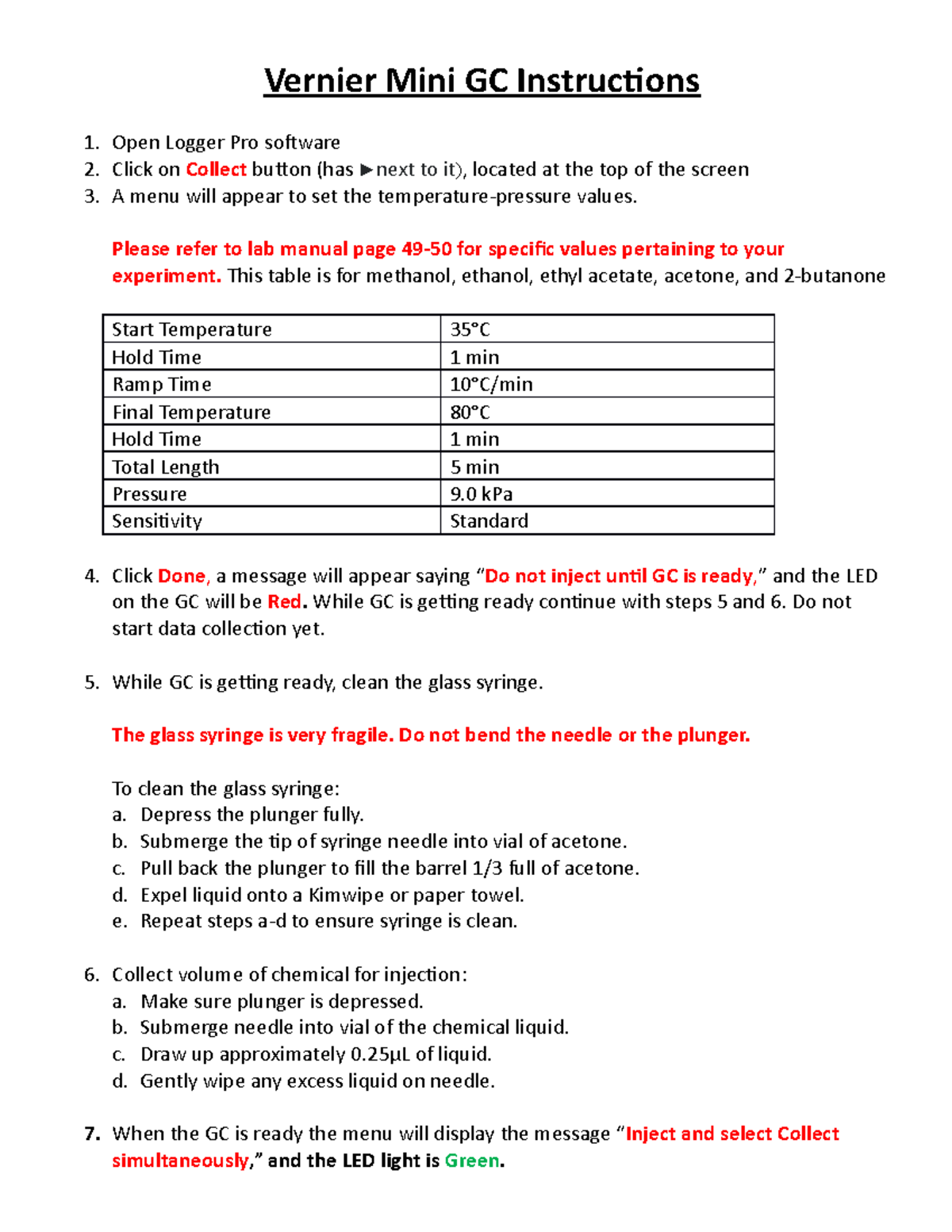 Vernier Mini GC Instructions for Efficient Data Collection - Studocu
