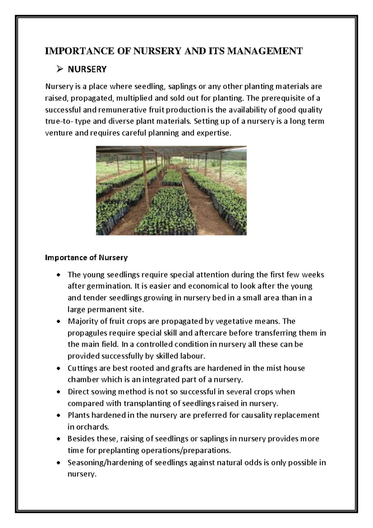 Nursery Management and Its Importance for Successful Planting - Studocu