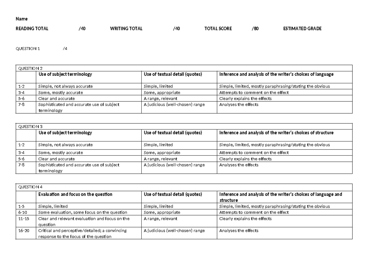 Paper 1 Assessment: Writing and Language Analysis Guide - Studocu