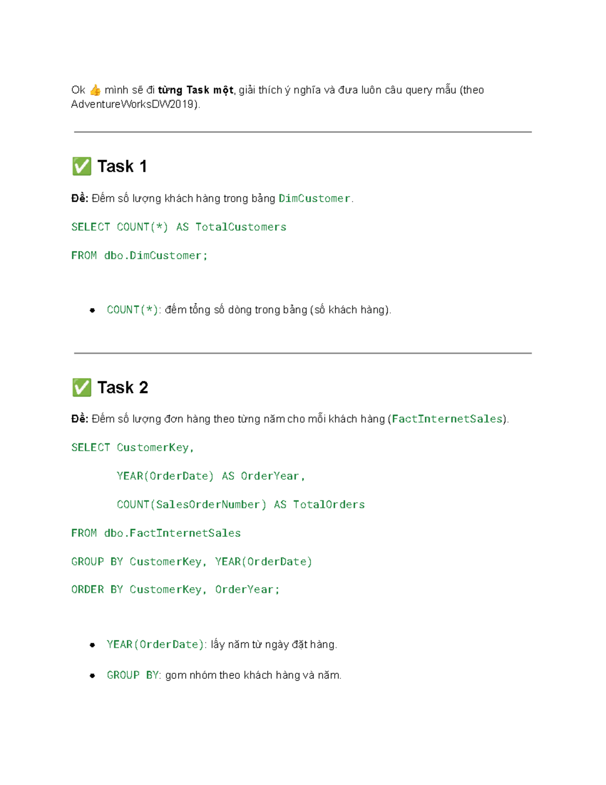 SQL Queries for AdventureWorksDW2019: Task Breakdown and Examples - Studocu