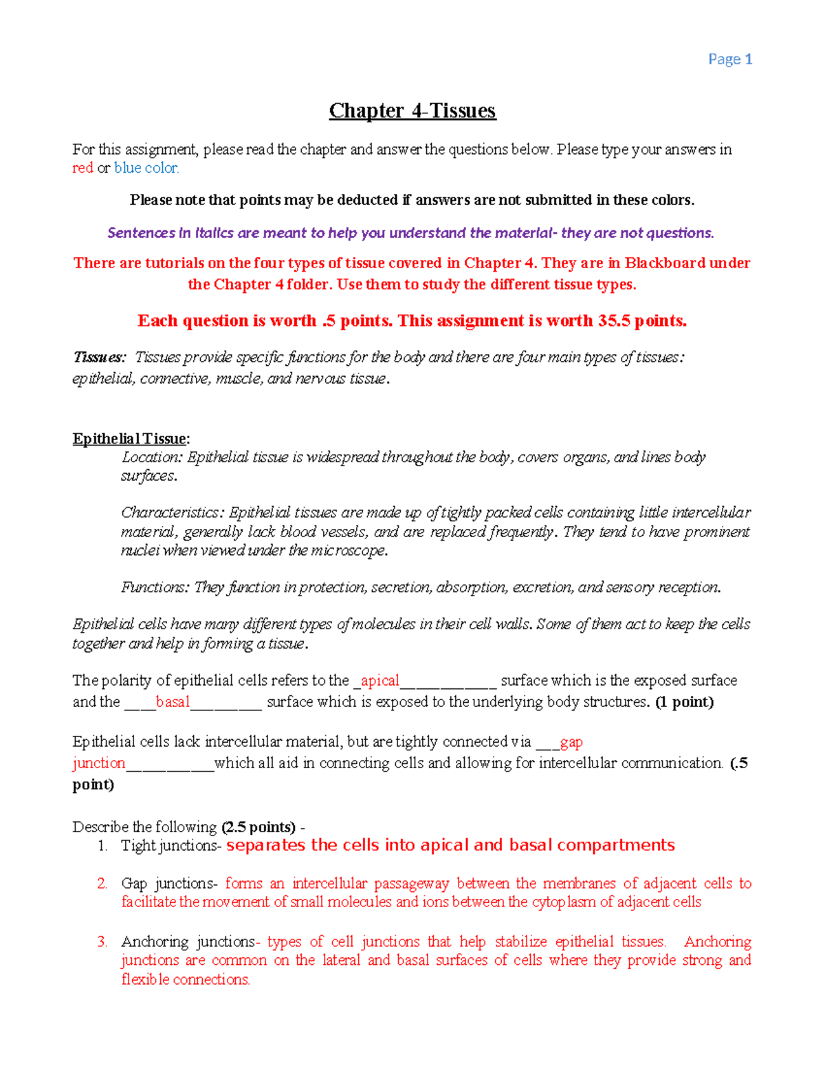 BIO 201 Chapter 4 Tissues Study Guide and Assignment Answers - Studocu