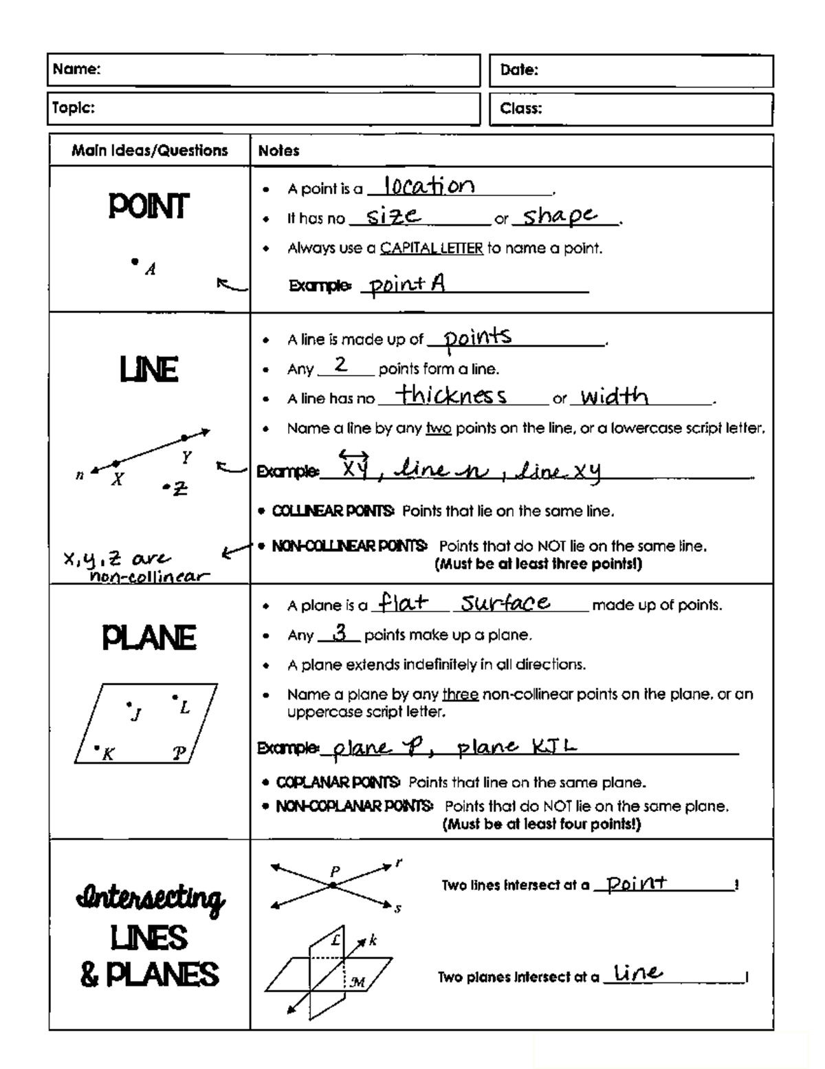 Geometry Notes: Points, Lines, and Planes (Course Code: 2) - Studocu