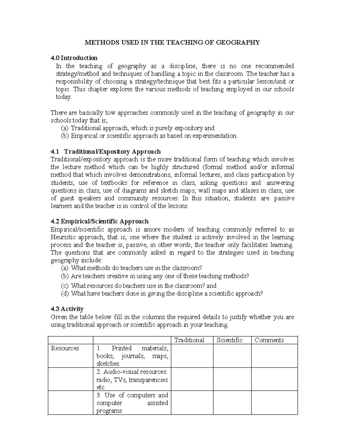 Teaching Methods in Geography: A Comprehensive Overview - Studocu