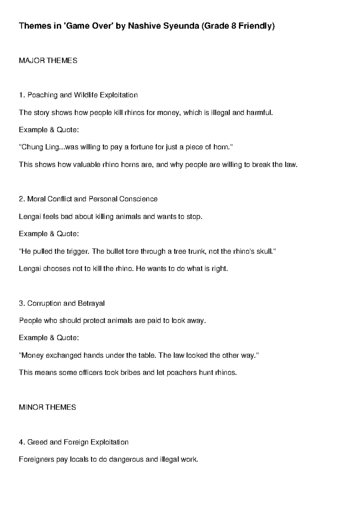 Themes in Nashive Syeunda (Grade 8) - Major & Minor Themes Summary ...