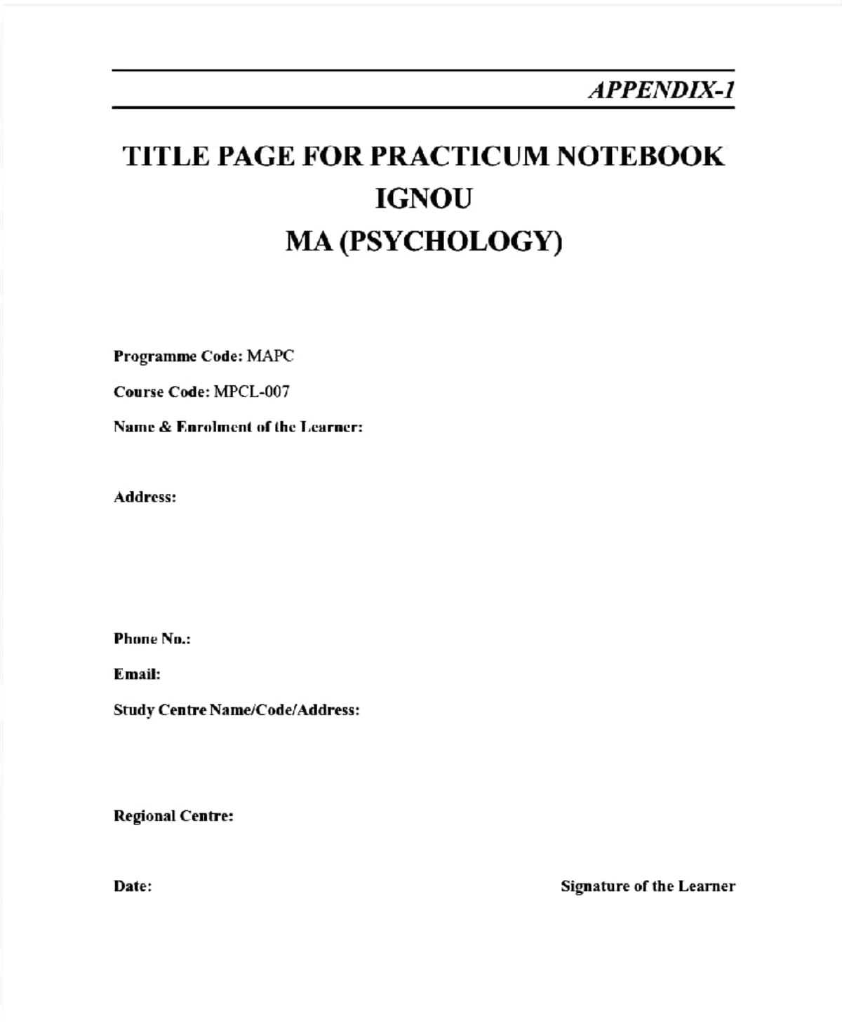 Practical 007 Appendices pdf - TITLE PAGE FOR PRACTICUM NOTEBOOK ...