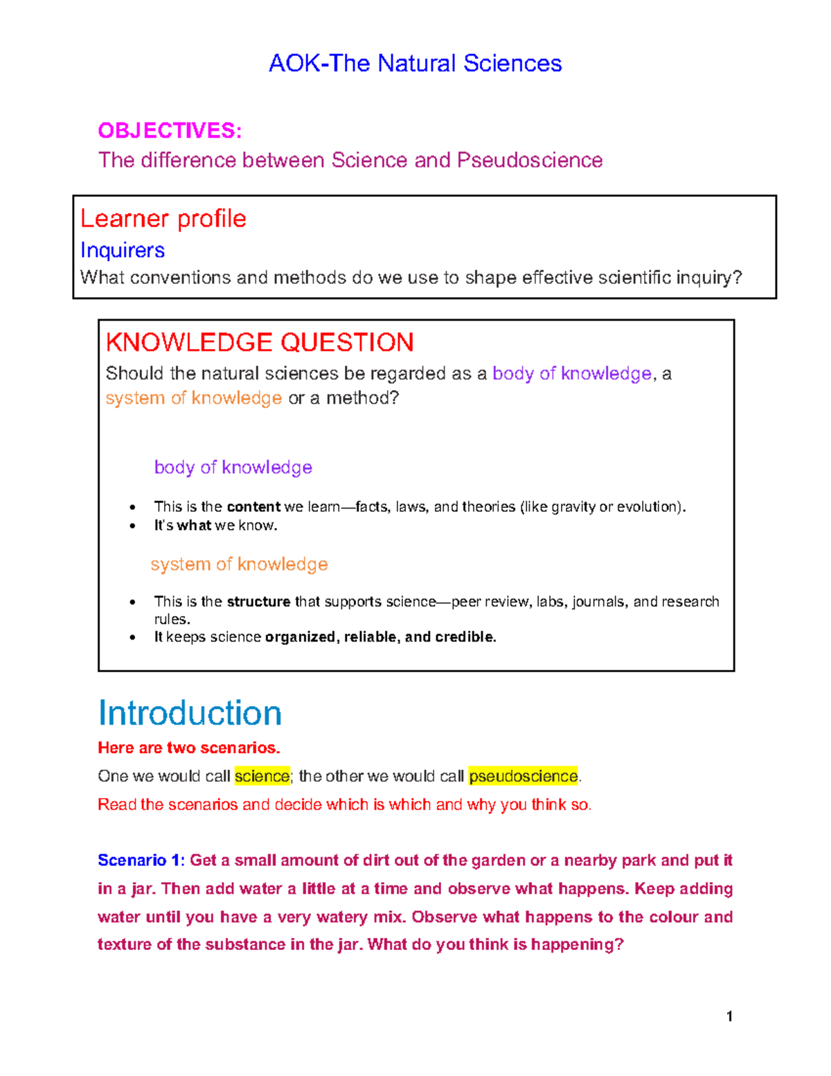 Natural Sciences AOK: Distinguishing Science from Pseudoscience - Studocu