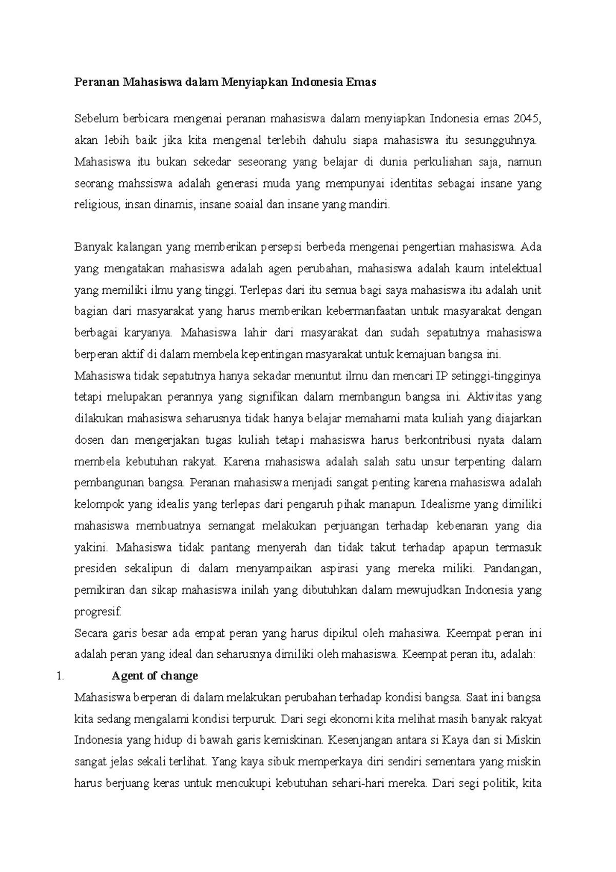 Peranan Mahasiswa dalam Menyiapkan Indonesia Emas 2045 - Studocu