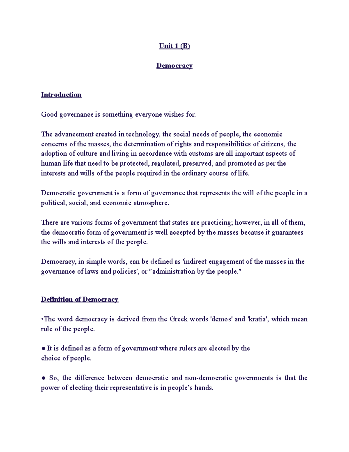 VAC - Unit 1 (B) Democracy - Unit 1 (B) Democracy Introduction Good ...