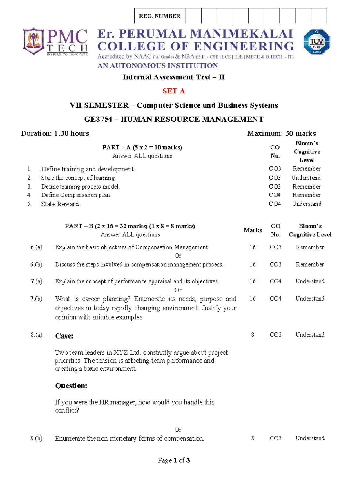 HRM GE3754 Internal Assessment Test II - VII Sem Computer Science ...