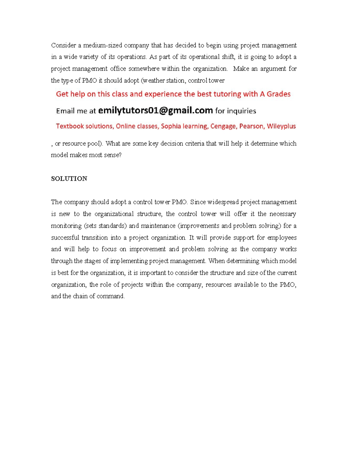 PMO Selection for Project Management: Control Tower Model Analysis ...