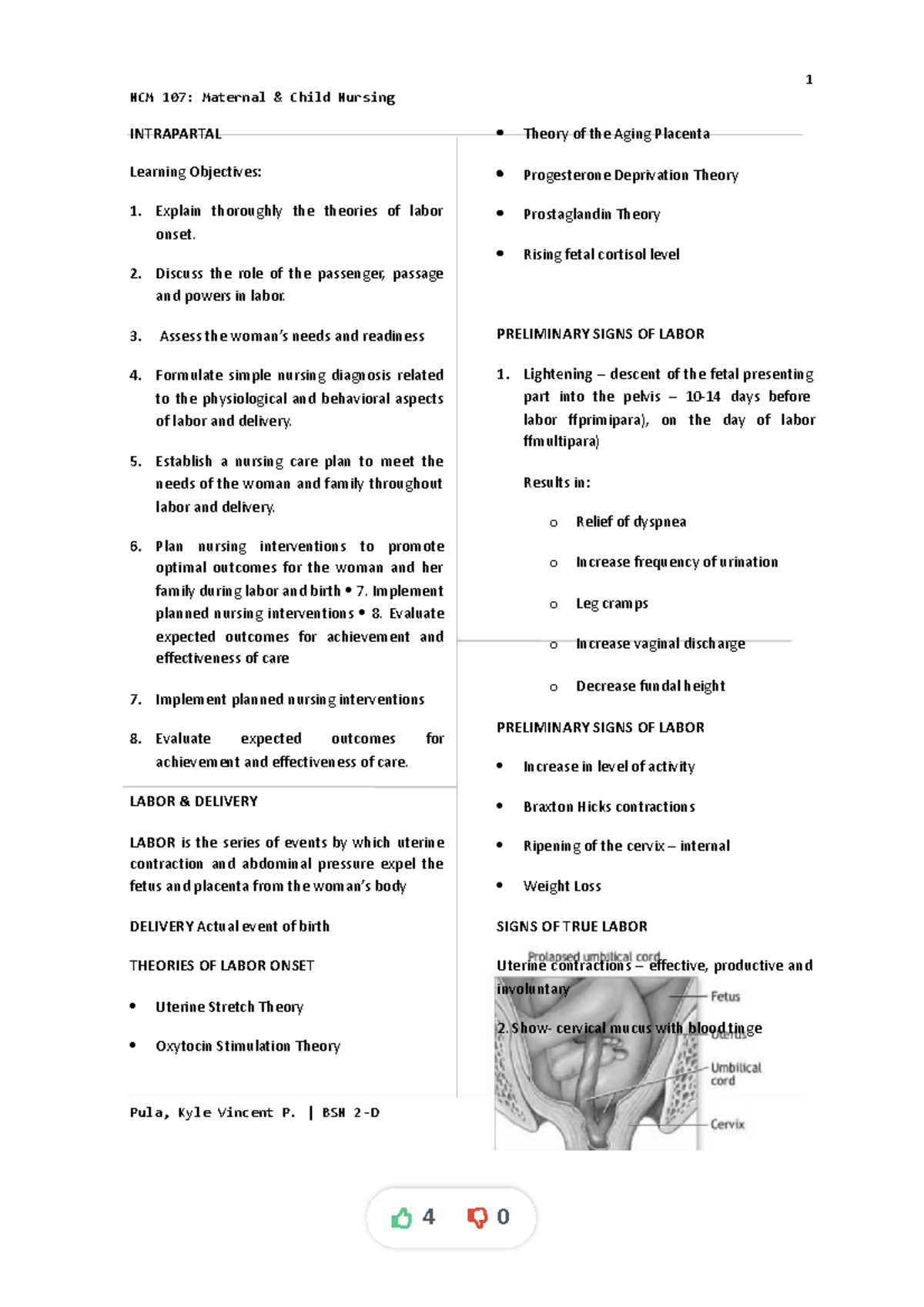 NCM 107: Maternal Child Nursing - Intrapartal Labor & Delivery Notes ...