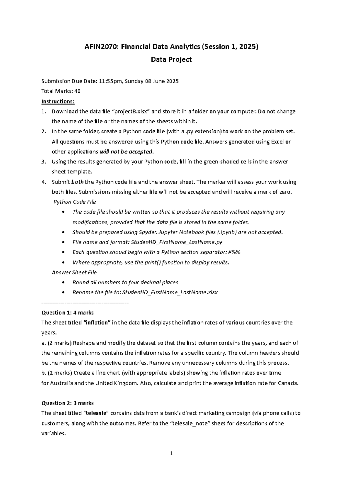AFIN2070: Data Project Submission Guidelines for Financial Data Analytics - Studocu