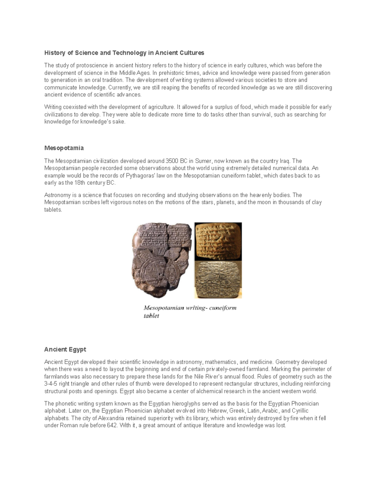 STS Week 1 - The Evolution of Science in Ancient Cultures - Studocu