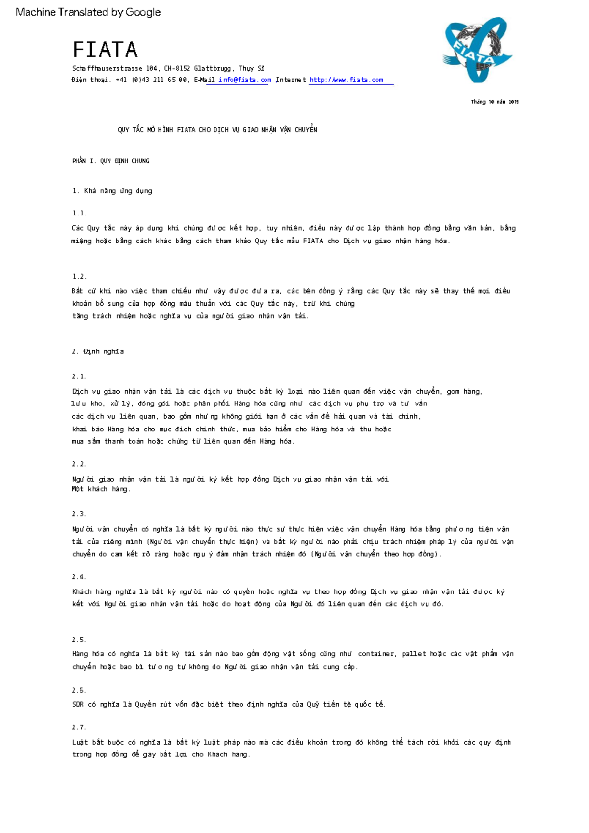 Fiata Model Rules for Freight Forwarding Services 2019 Summary - Studocu