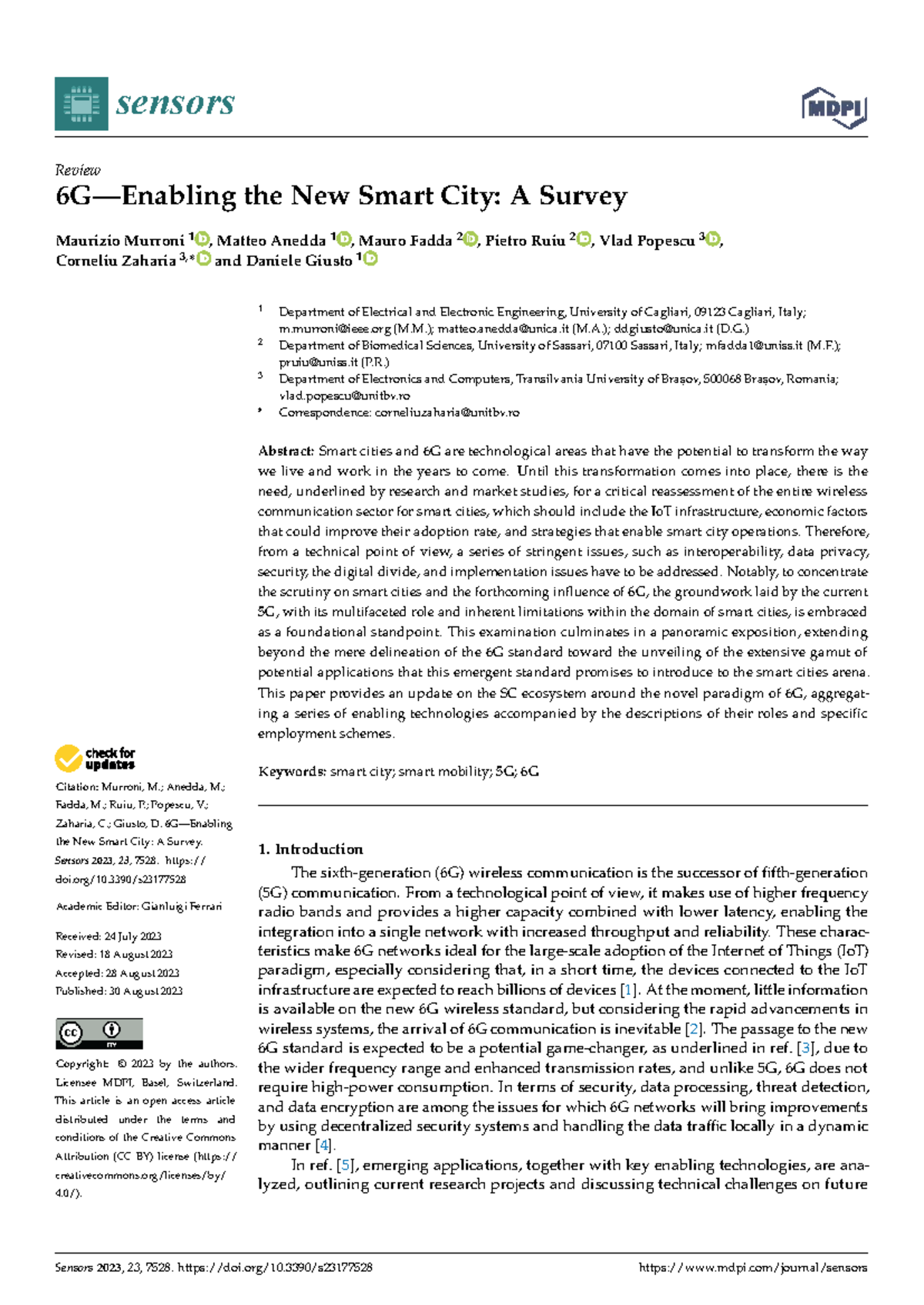 6G-Enabling Technologies for Smart Cities: A Comprehensive Survey - Studocu