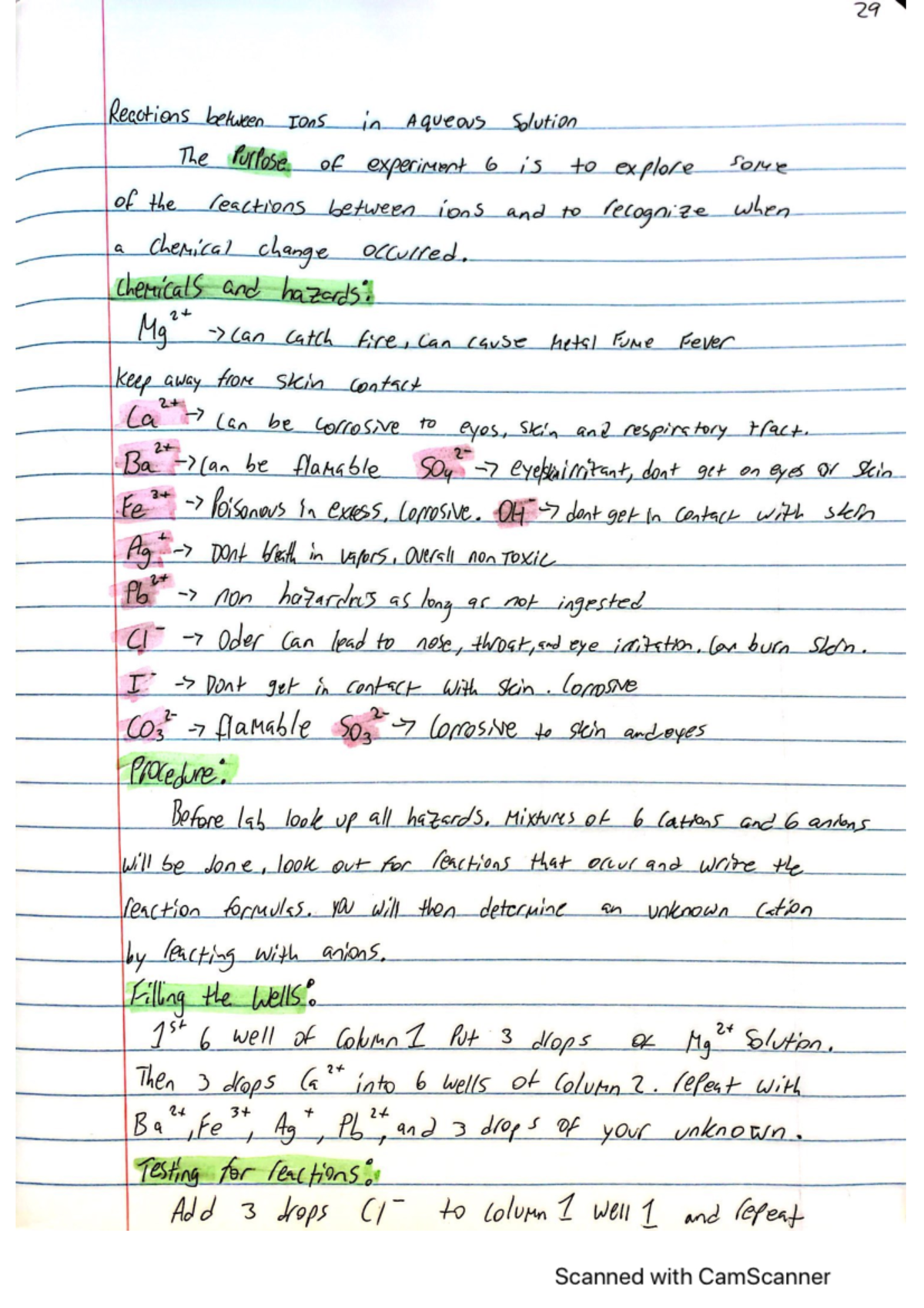 Chem lab notebook submission experiment - Reactions between Ions in ...