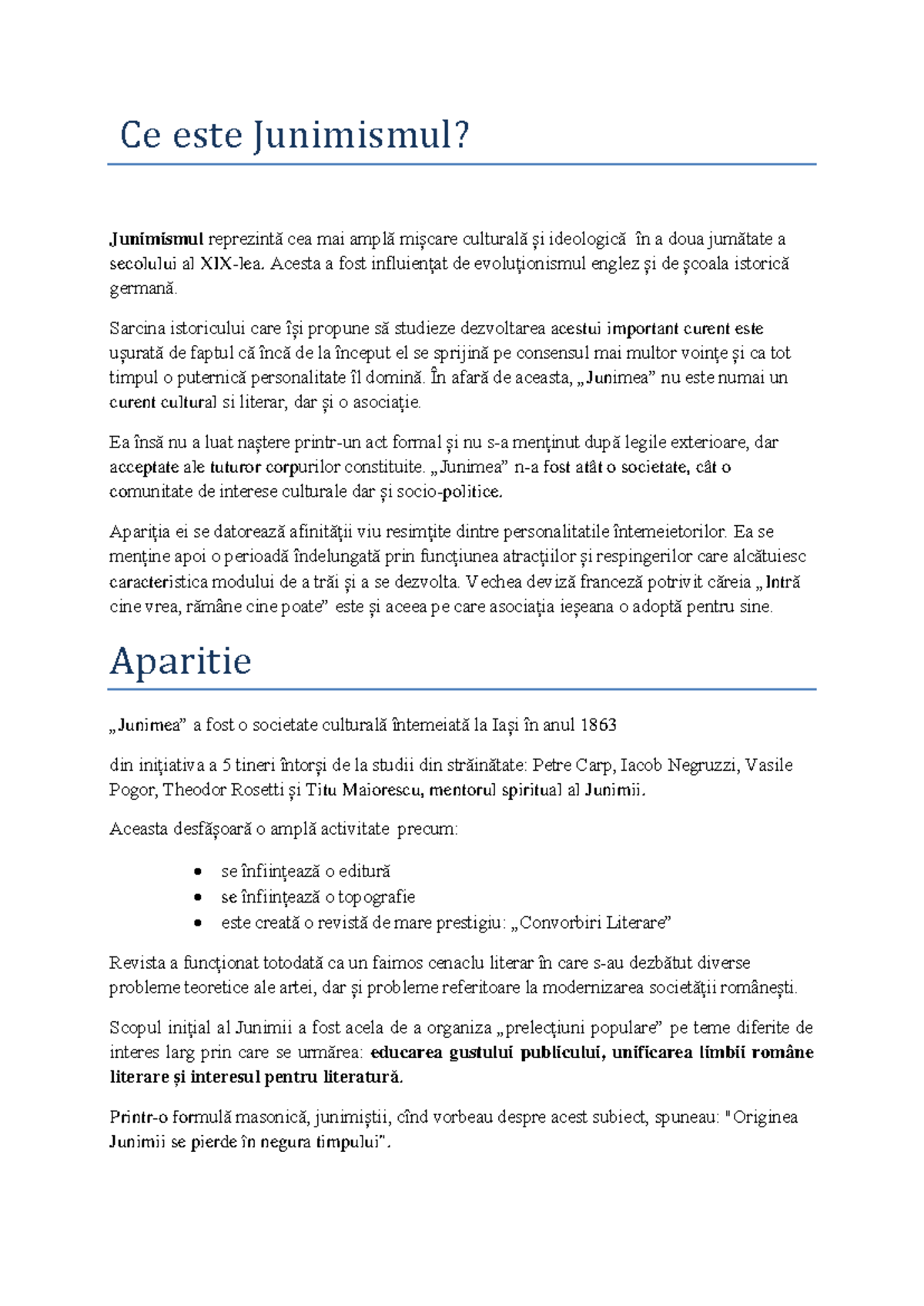 Studiu de caz: Criticismul Junimist în Cultura Română - Studocu