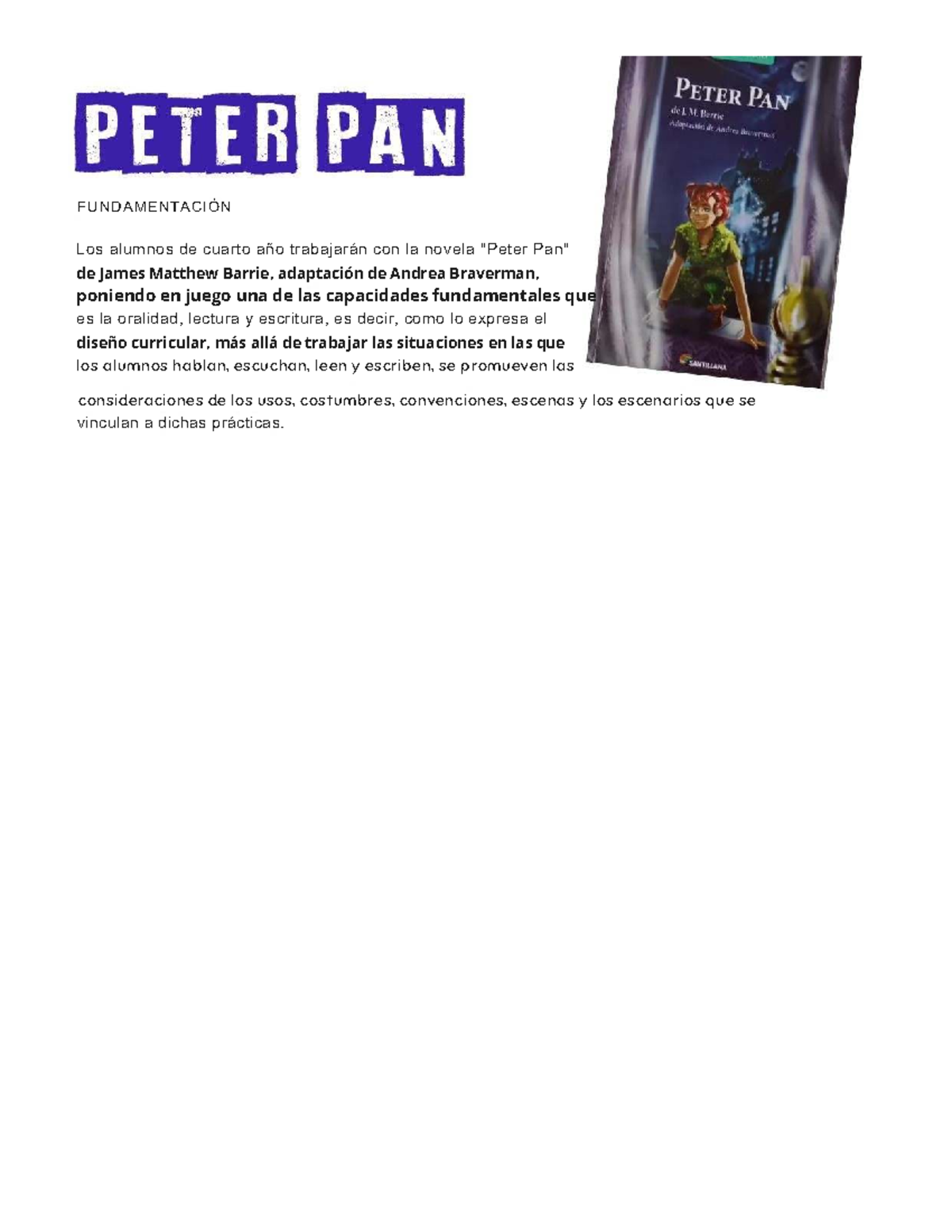 FUNDAMENTACIÓN: Actividades de Lectura y Escritura sobre "Peter Pan ...