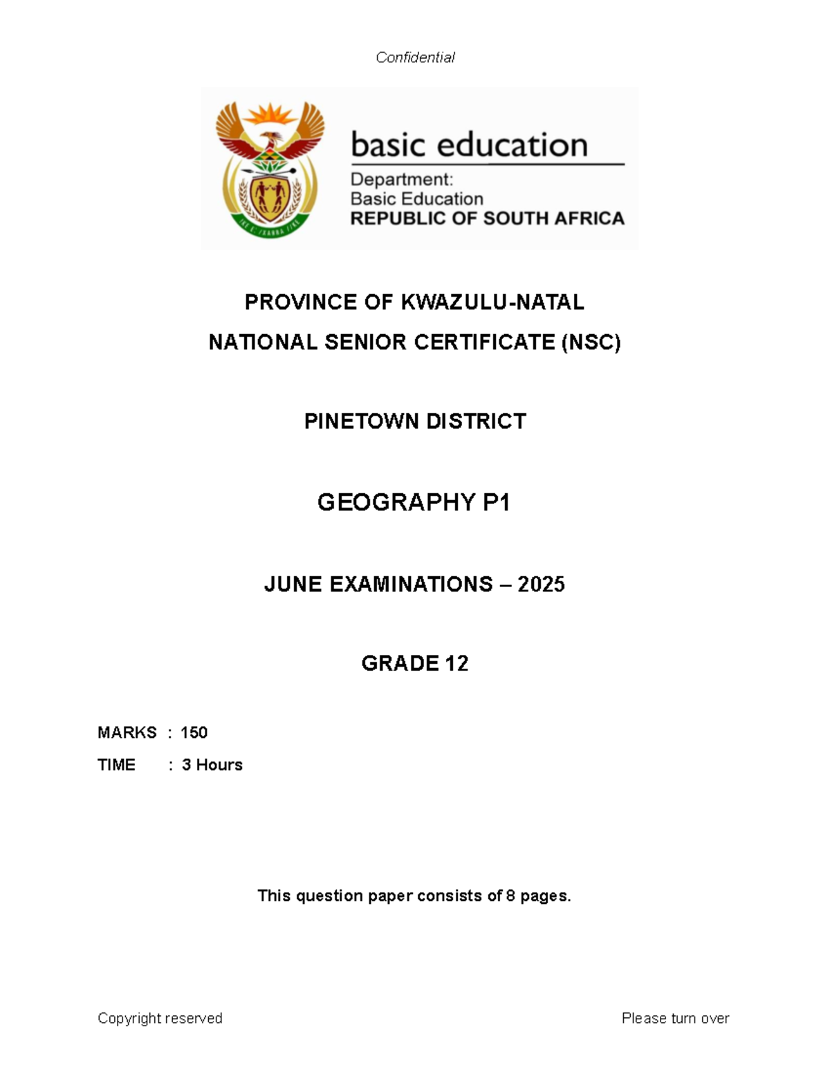 Grade 12 Geography P1 June Exam 2025 - Pinetown District - Studocu