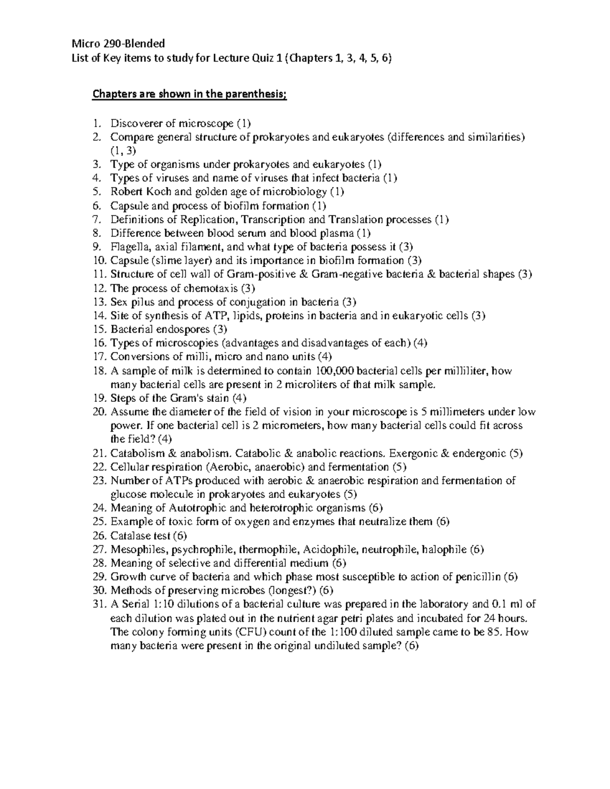 Microc Study Guide: Key Items for Lecture Quiz 1 (Chapters 1-6) - Studocu