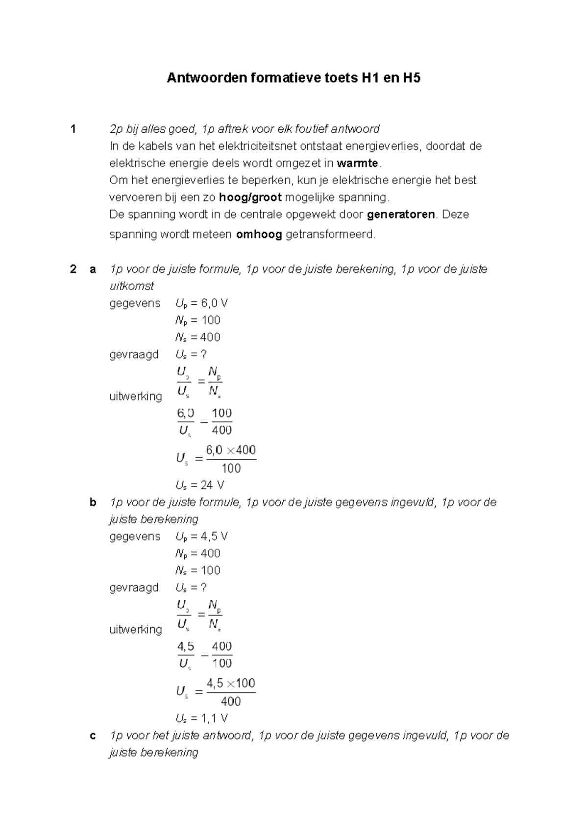 Antwoorden Formatieve Toets BkToets H1 en H5 - Studeersnel