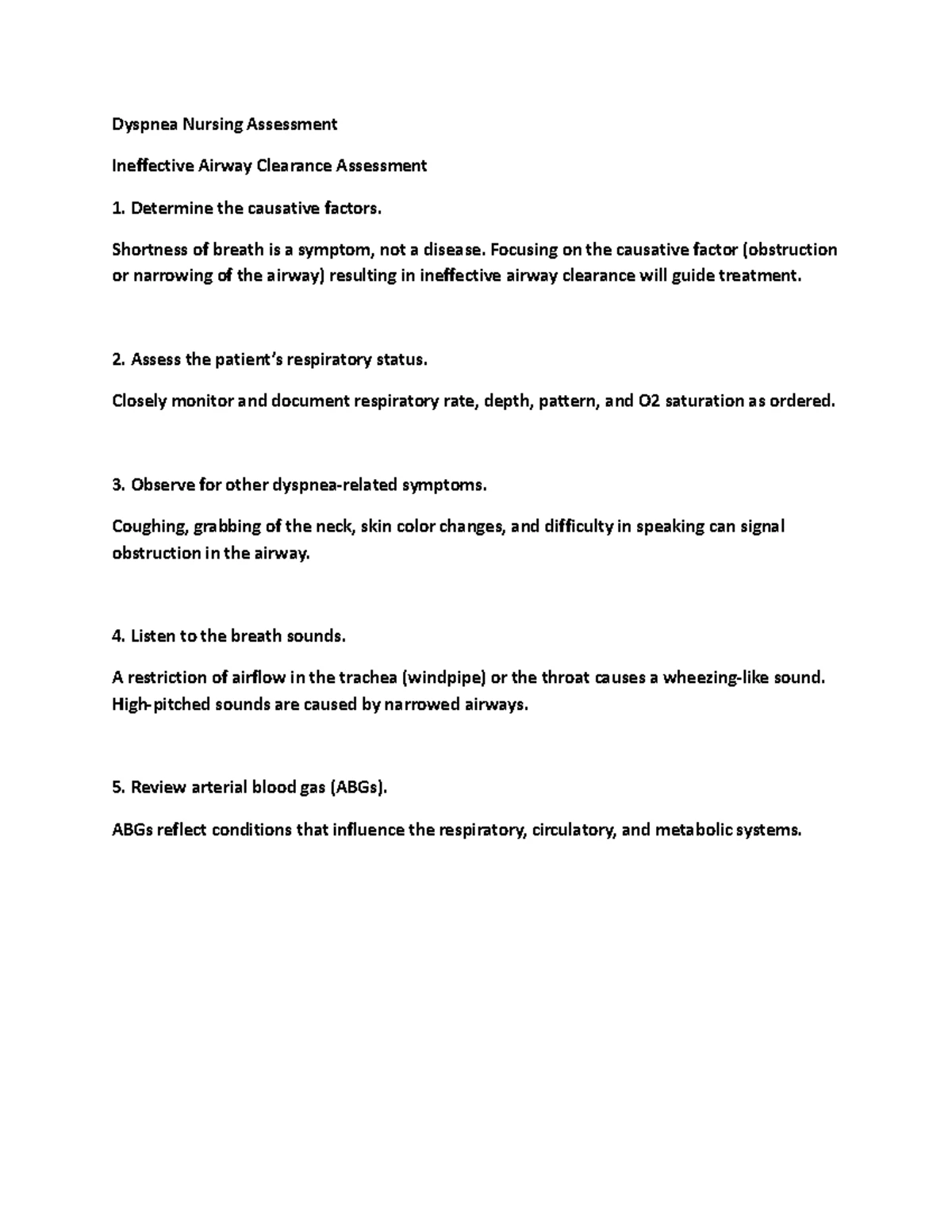 Nursing Diagnosis & Care Plan for Dyspnea Management - Studocu