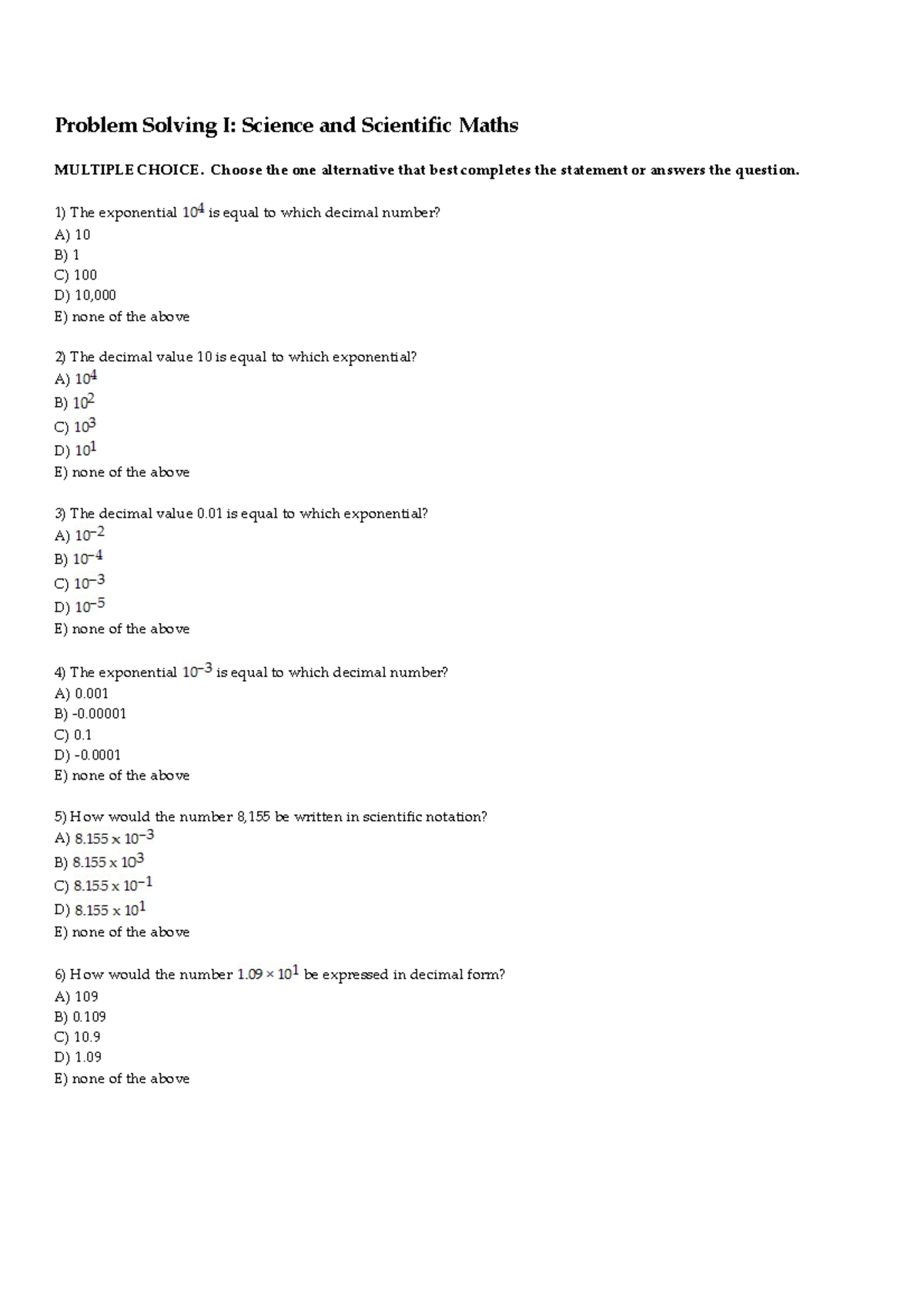 PSI - Problem Solving I: Science & Scientific Maths MCQ Guide - Studocu