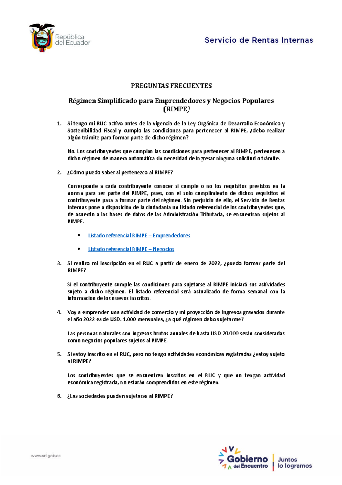 RIMPE - Preguntas Frecuentes sobre Régimen Simplificado para Negocios ...