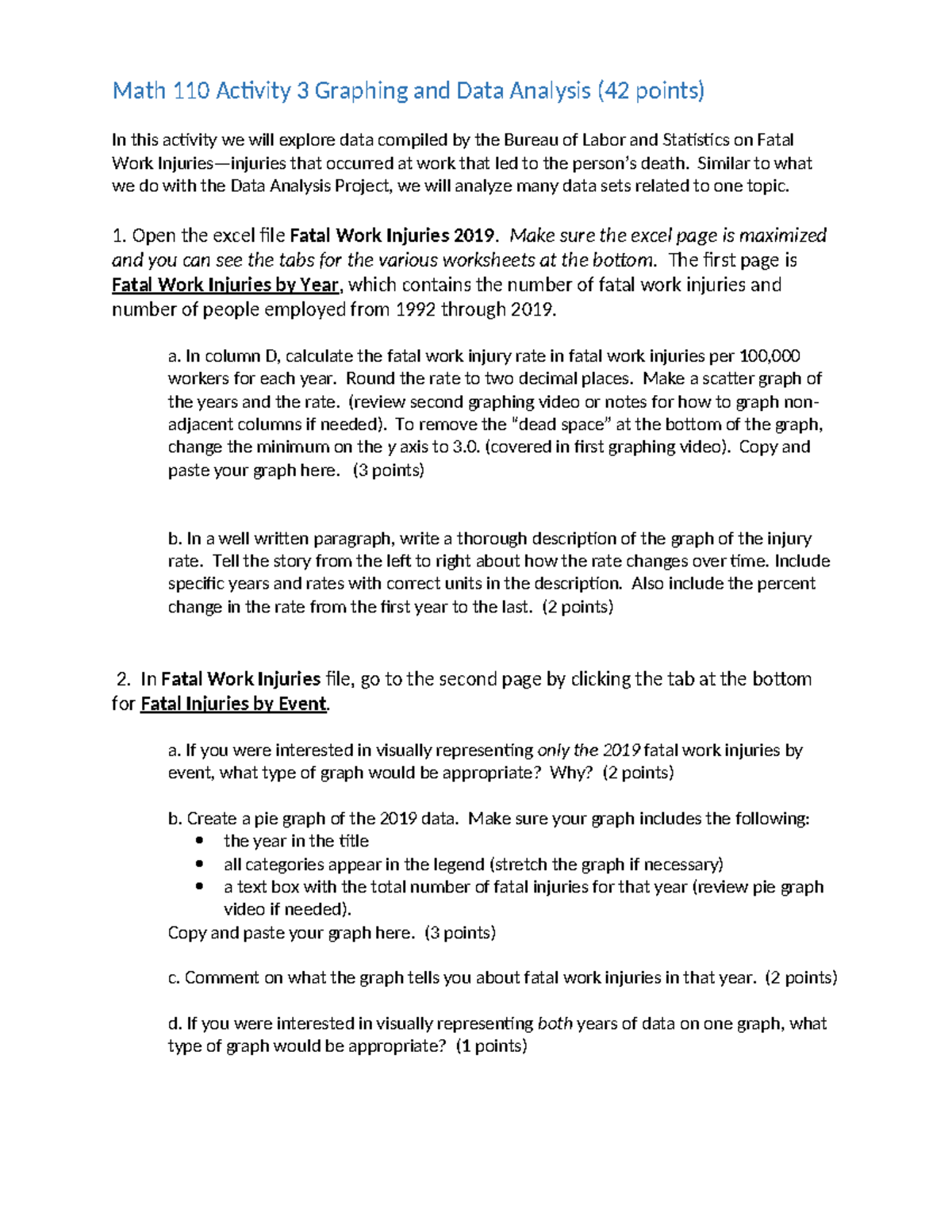 Math 110 Activity 3: Graphing & Analyzing Fatal Work Injuries - Studocu