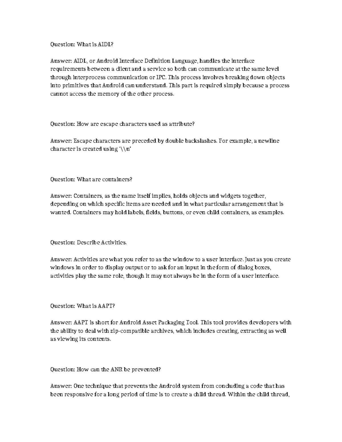 AIDL and Android Concepts: Key Definitions and Explanations - Studocu