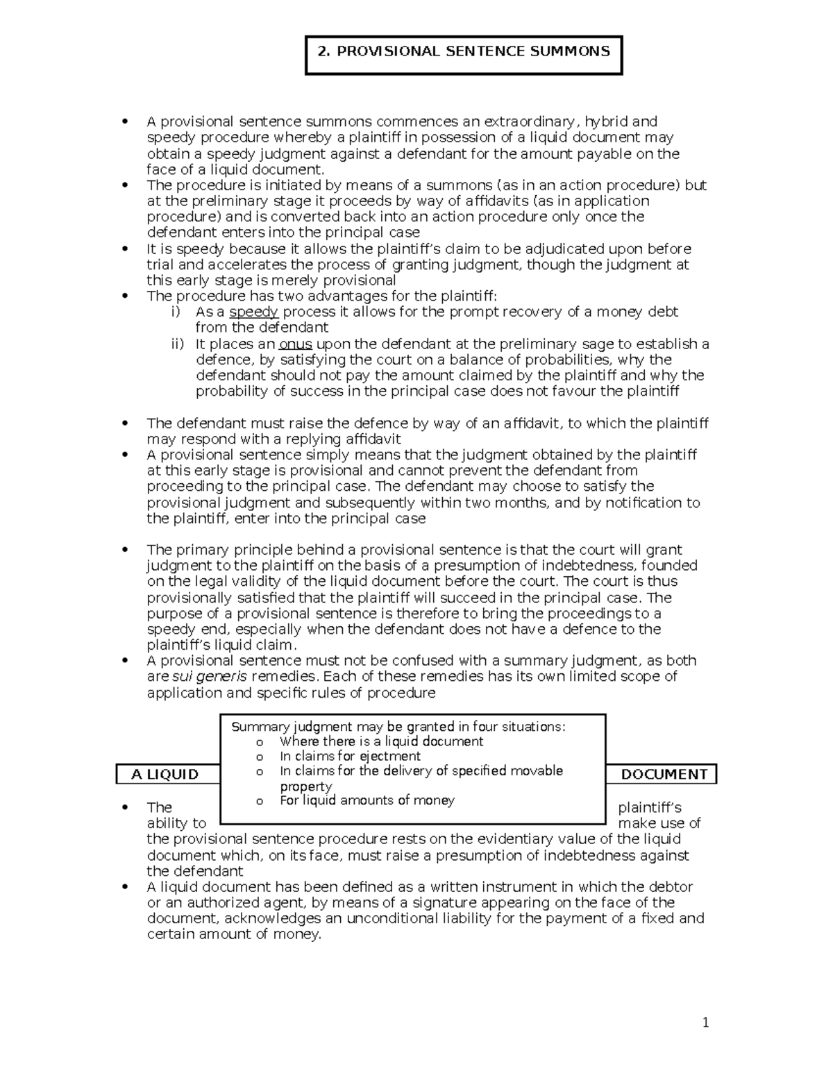 Provisional Sentence Summons Procedure: An In-Depth Overview - Studocu