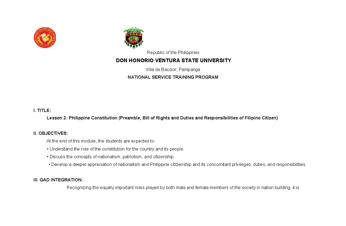 Philippine Constitution - Republic of the Philippines DON HONORIO ...