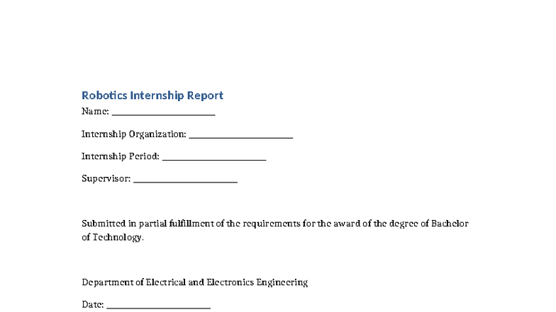 Robotics Internship Report - B.Tech in EEE - Studocu