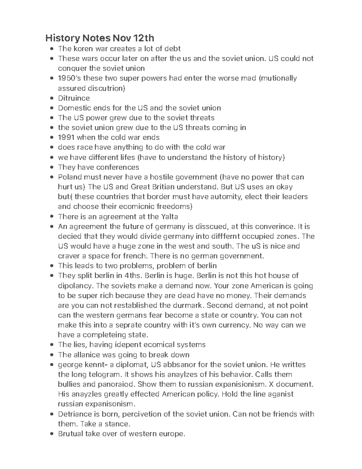 History Notes on the Cold War: Key Events and Analysis (HIST301 ...
