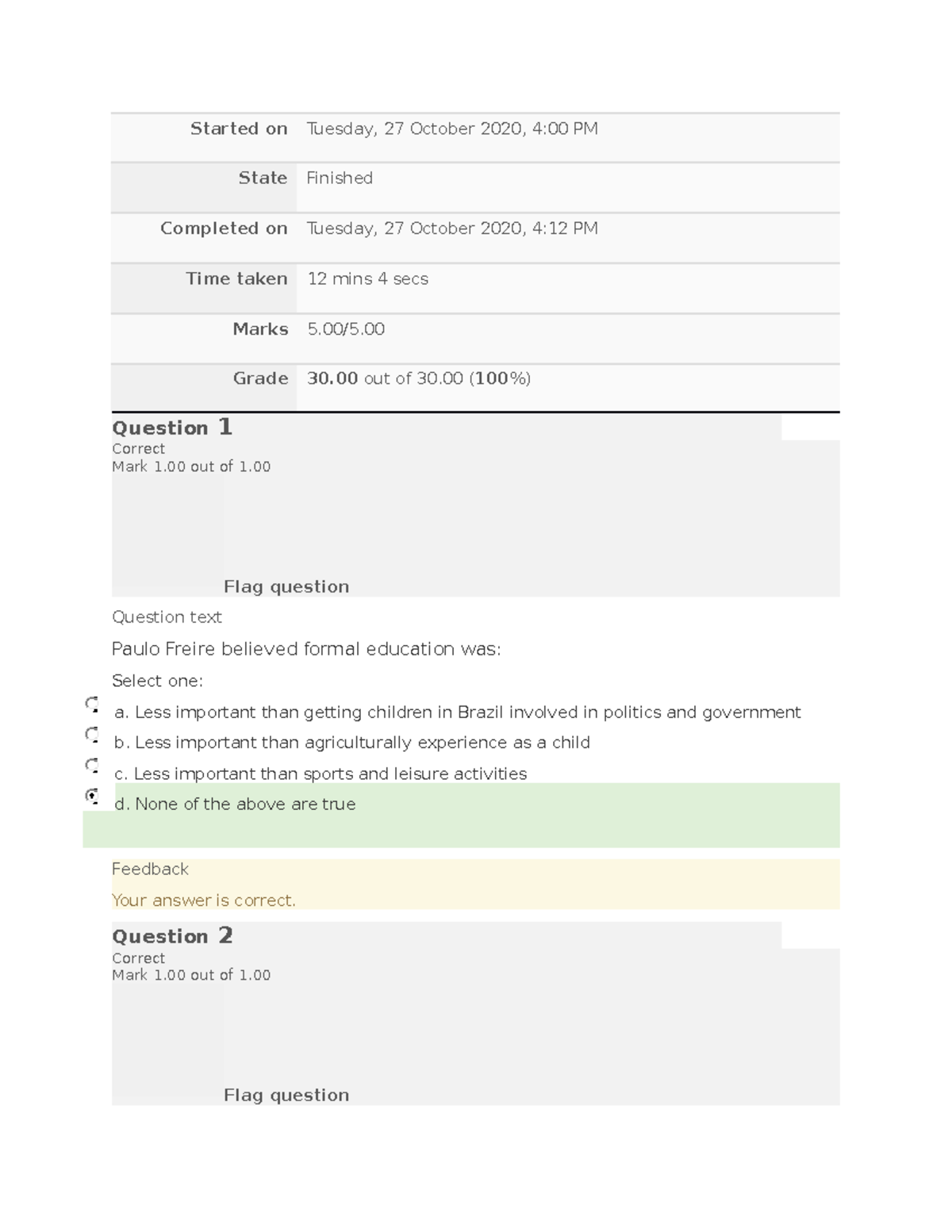 Practice self test Quiz Unit 8 - Started on Tuesday, 27 October 2020, 4 ...