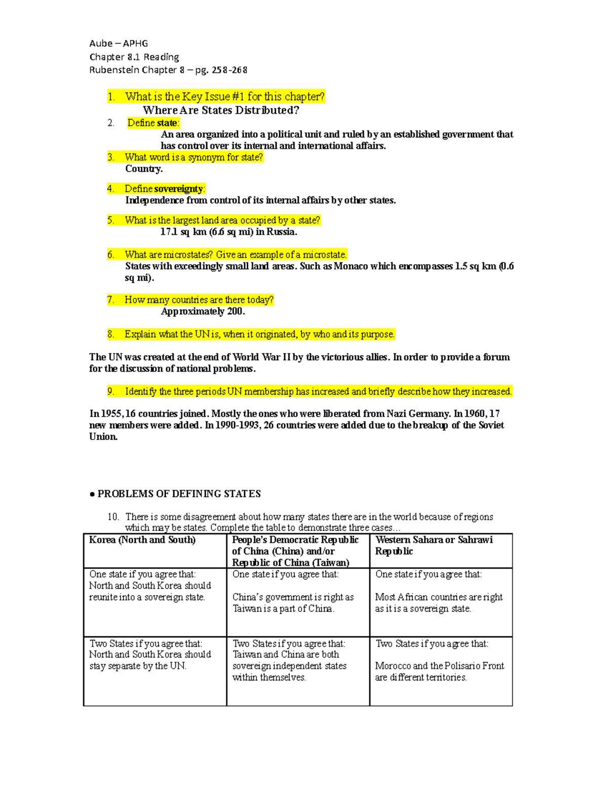 Chapter 8.1 Reading Guide - Aube – APHG Chapter 8 Reading Rubenstein ...
