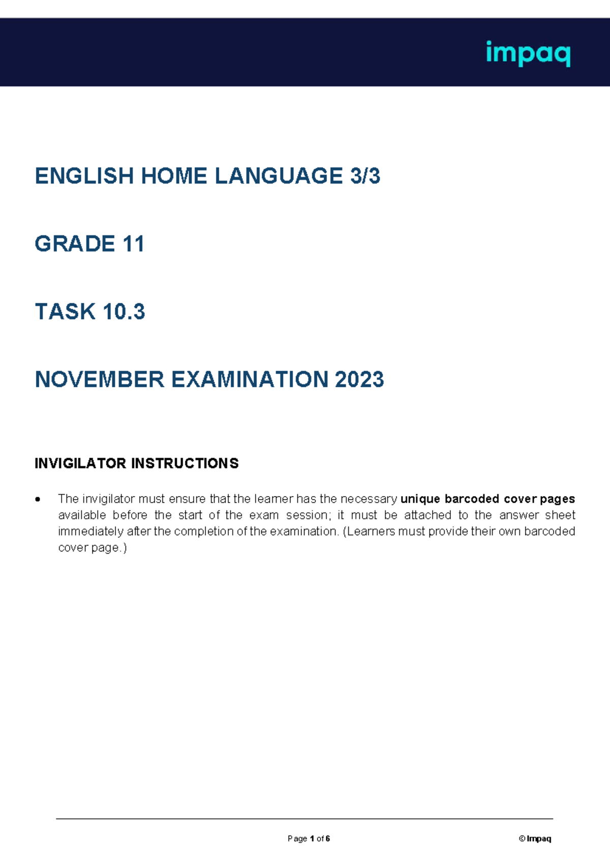 ENGLISH HOME LANGUAGE GRADE 11 NOVEMBER EXAM 2023 INSTRUCTIONS - Studocu